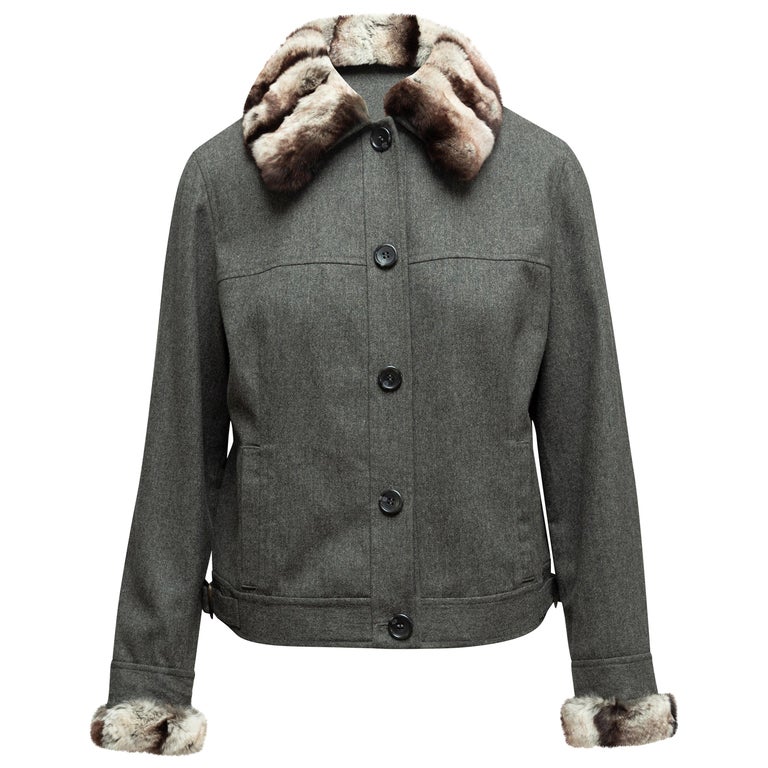 Magaschoni Grey Cashmere and Wool Fur-Trimmed Jacket at 1stDibs ...