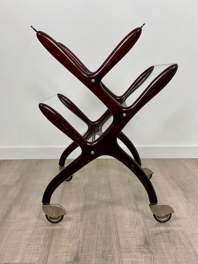Magazine Rack Cart by Cesare Lacca, Wood and Glass, Italy, 1950s For ...