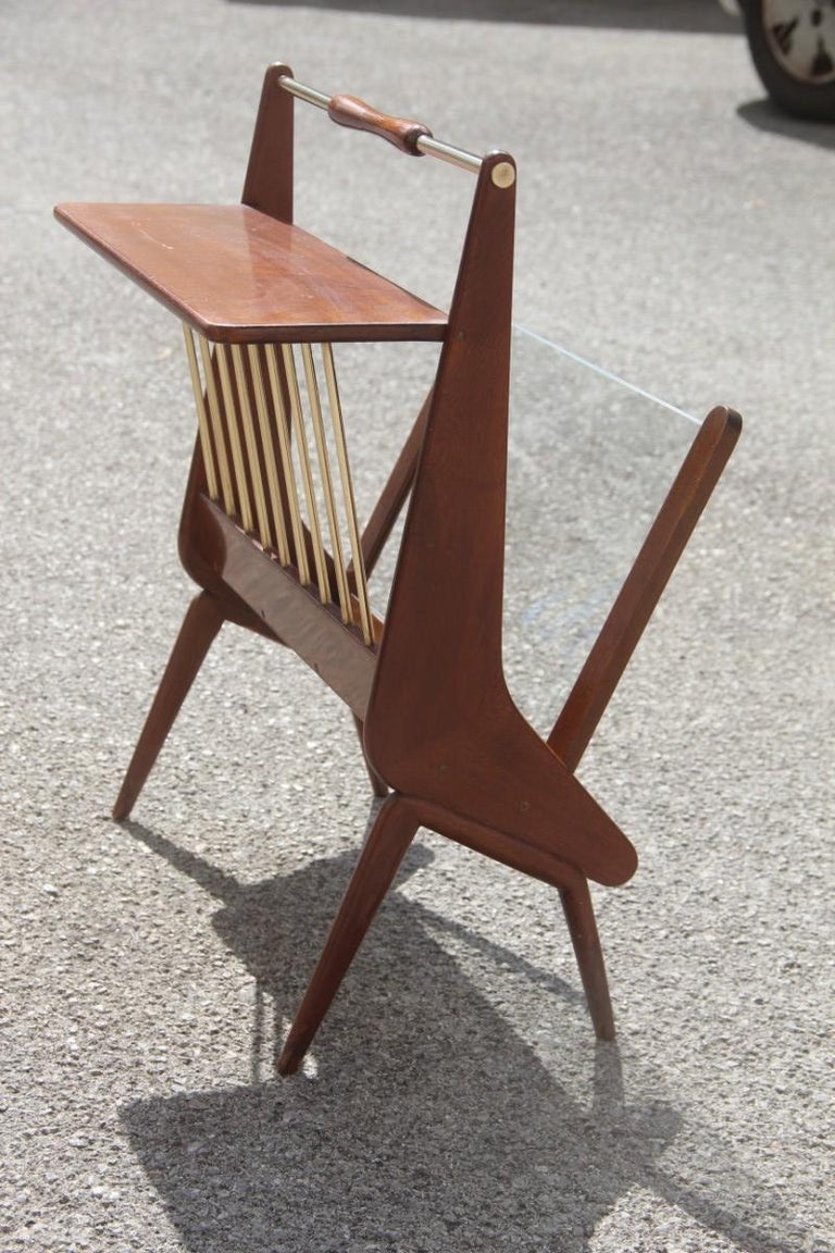 Magazine Rack Mid-Century Modern Italian Design Wood Brass Geometric ...