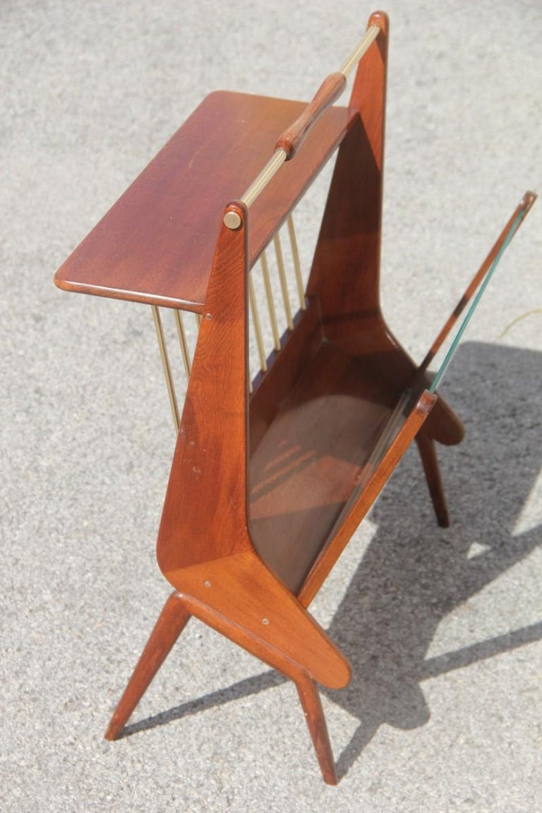 Magazine Rack Mid-Century Modern Italian Design Wood Brass Geometric ...