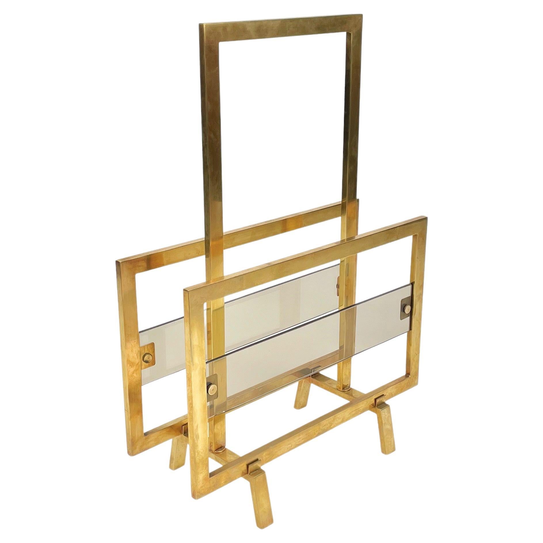 Chic Magazine Rack Stand Curved Glass Brass Lyre Shape, Gallotti and ...