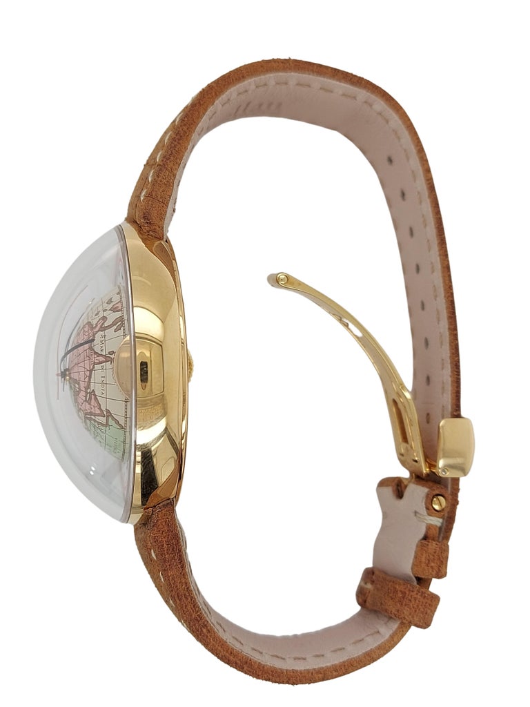 Magellan 1521 World Time Gold Watch Depicting Northern 3D Hemisphere ...