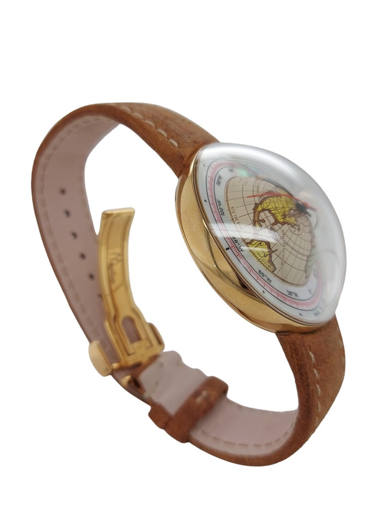 Magellan 1521 World Time Gold Watch Depicting Northern 3D Hemisphere ...
