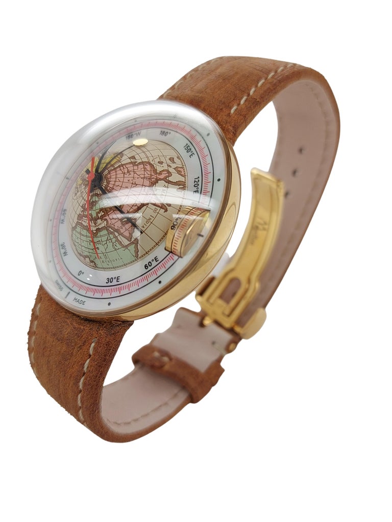 Magellan 1521 World Time Gold Watch Depicting Northern 3D Hemisphere ...