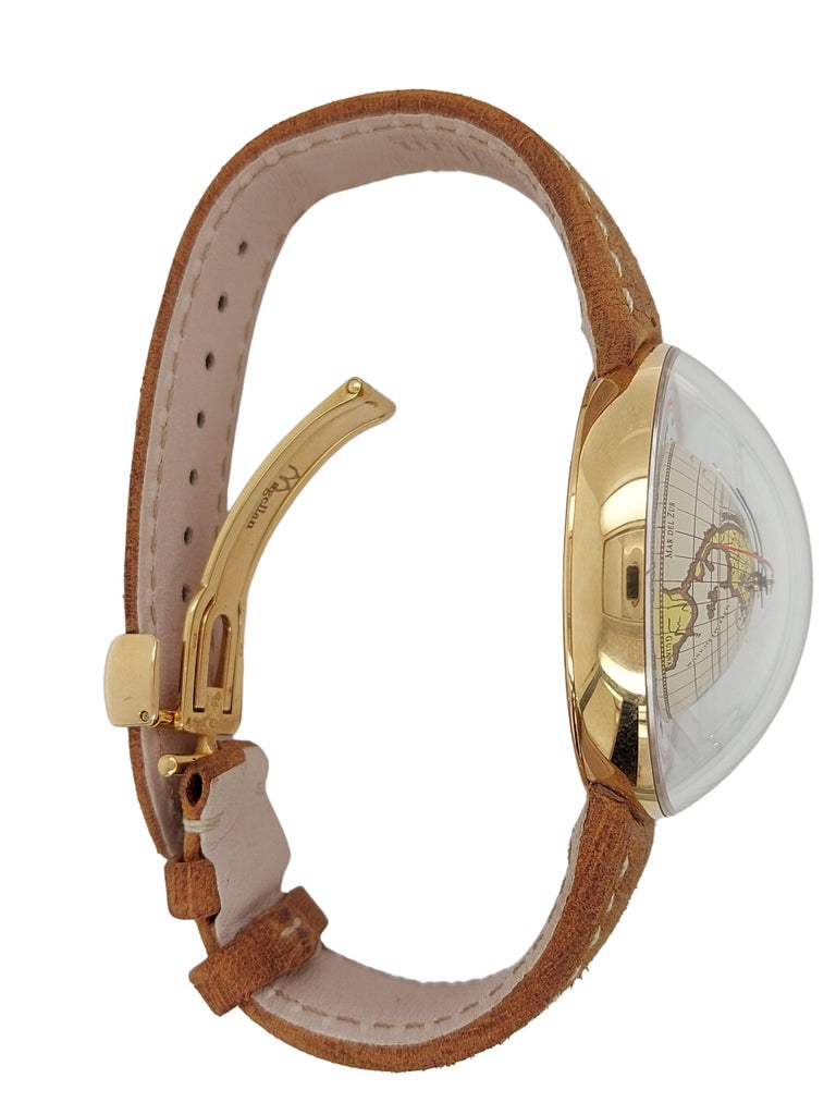 Magellan 1521 World Time Gold Watch Depicting Northern 3D Hemisphere ...