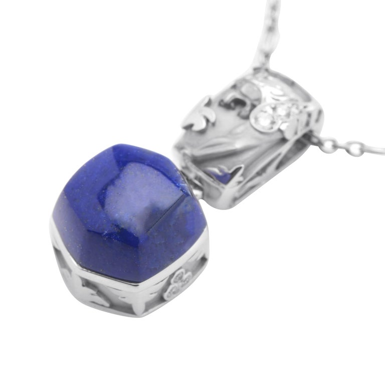 Magerit Babylon Caramelo Mini 18k White Gold Diamond and Lapis Pendant ...