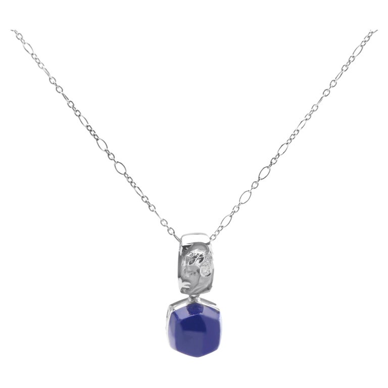 Magerit Babylon Caramelo Mini 18k White Gold Diamond and Lapis Pendant ...