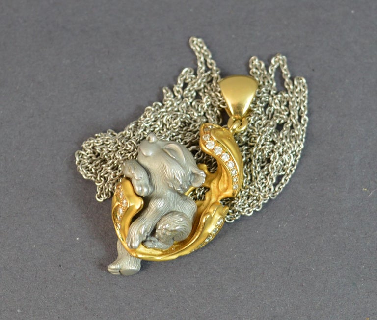 Magerit Dreams 18 Carat Gold and Diamond Bear Pendant and Chain at 1stDibs