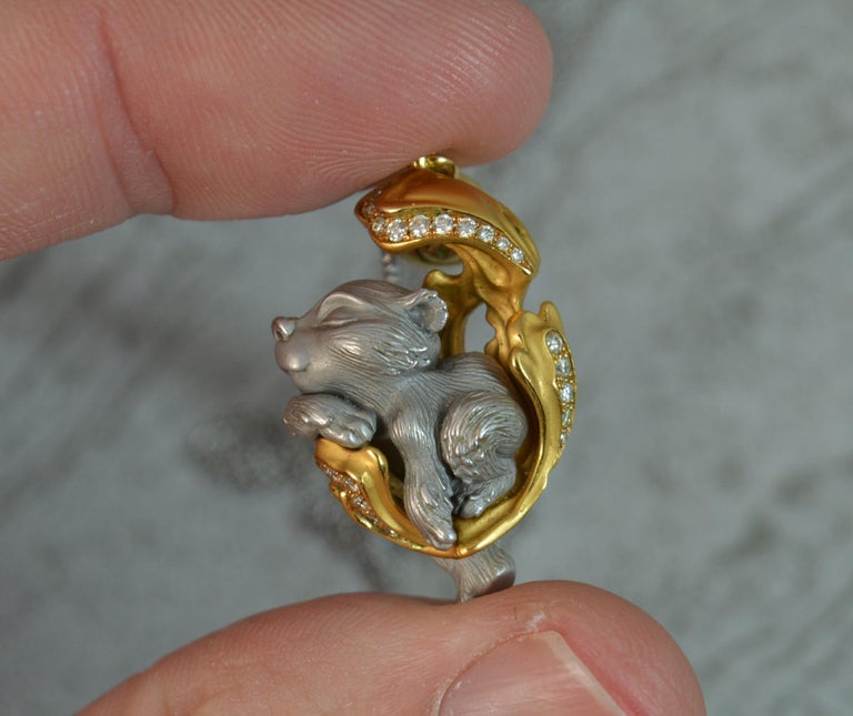 Magerit Dreams 18 Carat Gold and Diamond Bear Pendant and Chain at 1stDibs