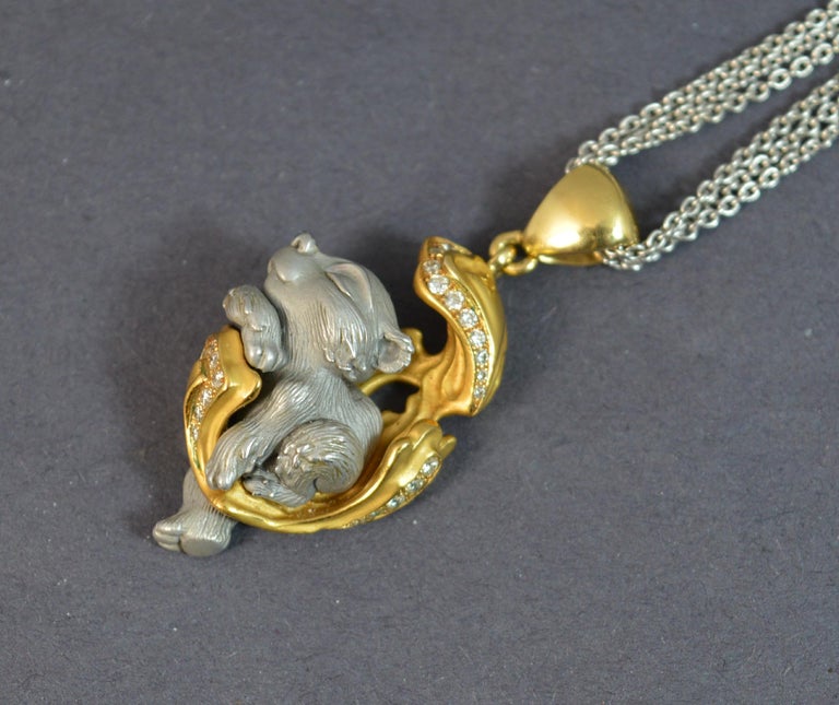 Magerit Dreams 18 Carat Gold and Diamond Bear Pendant and Chain at 1stDibs