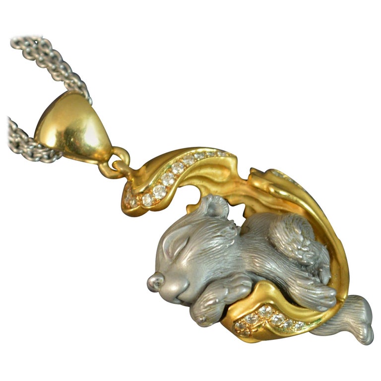 Magerit Dreams 18 Carat Gold and Diamond Bear Pendant and Chain at 1stDibs