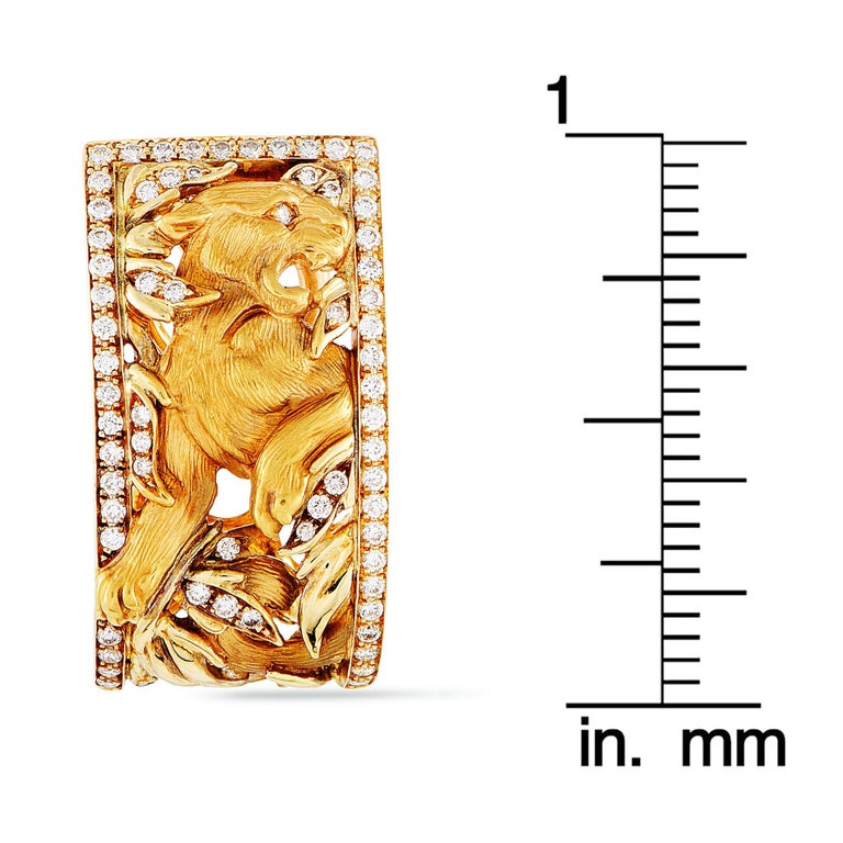 Magerit Puma 18 Karat Yellow Gold Diamond Omega Back Earrings at 1stDibs