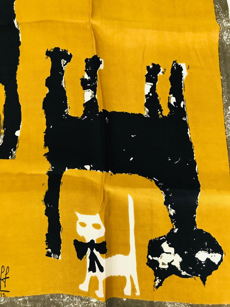 Maggy Rouff The Cats of Paris Silk Scarf in Gold and Black 1960s Art to ...