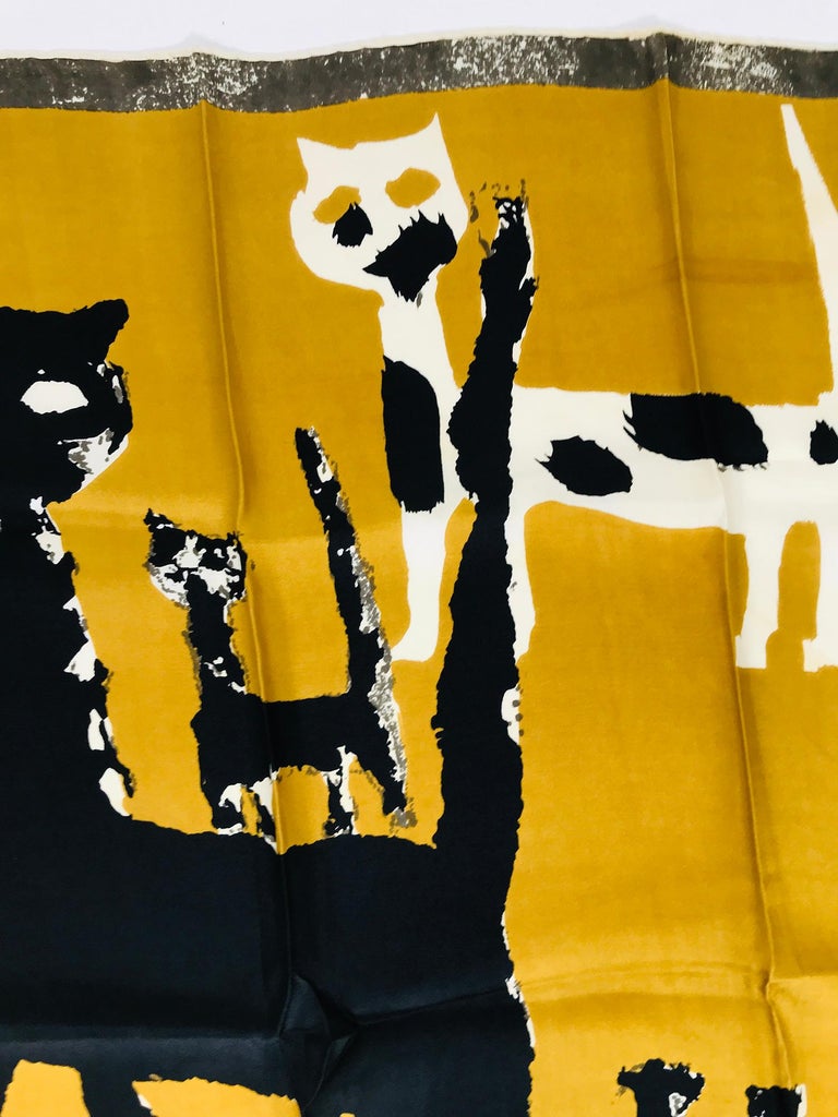 Maggy Rouff The Cats of Paris Silk Scarf in Gold and Black 1960s Art to ...