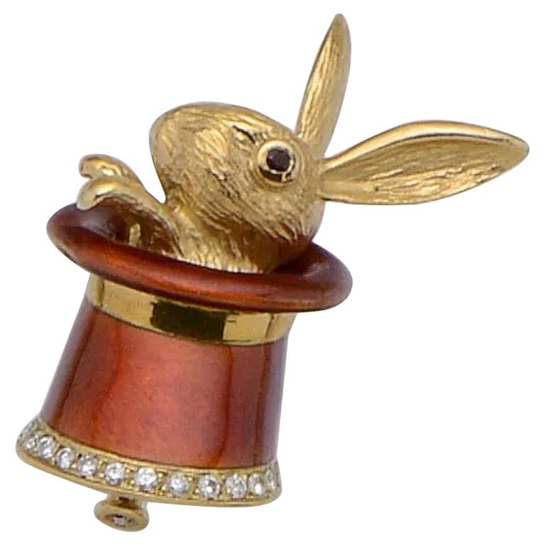 Magic Rabbit Hat-Trick Diamond and Gold Brooch at 1stDibs