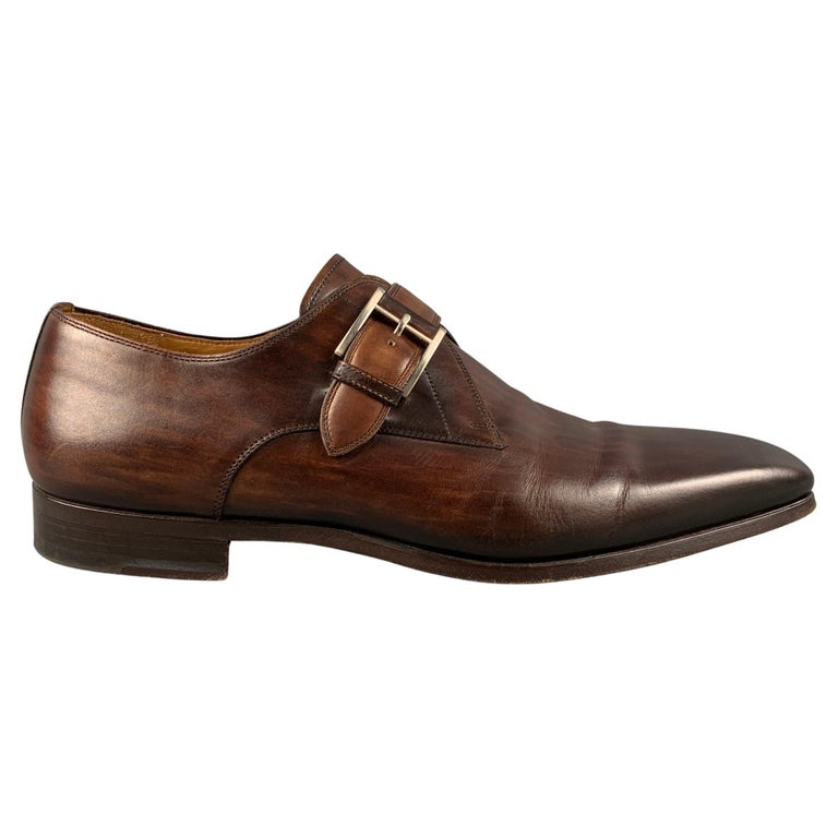 MAGNANNI Size 10 Brown Burnished Leather Monk Strap Lace Up Shoes at ...