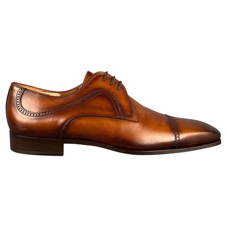 MAGNANNI Size 12 Brown Leather Cap Toe Lace Up Shoes at 1stDibs