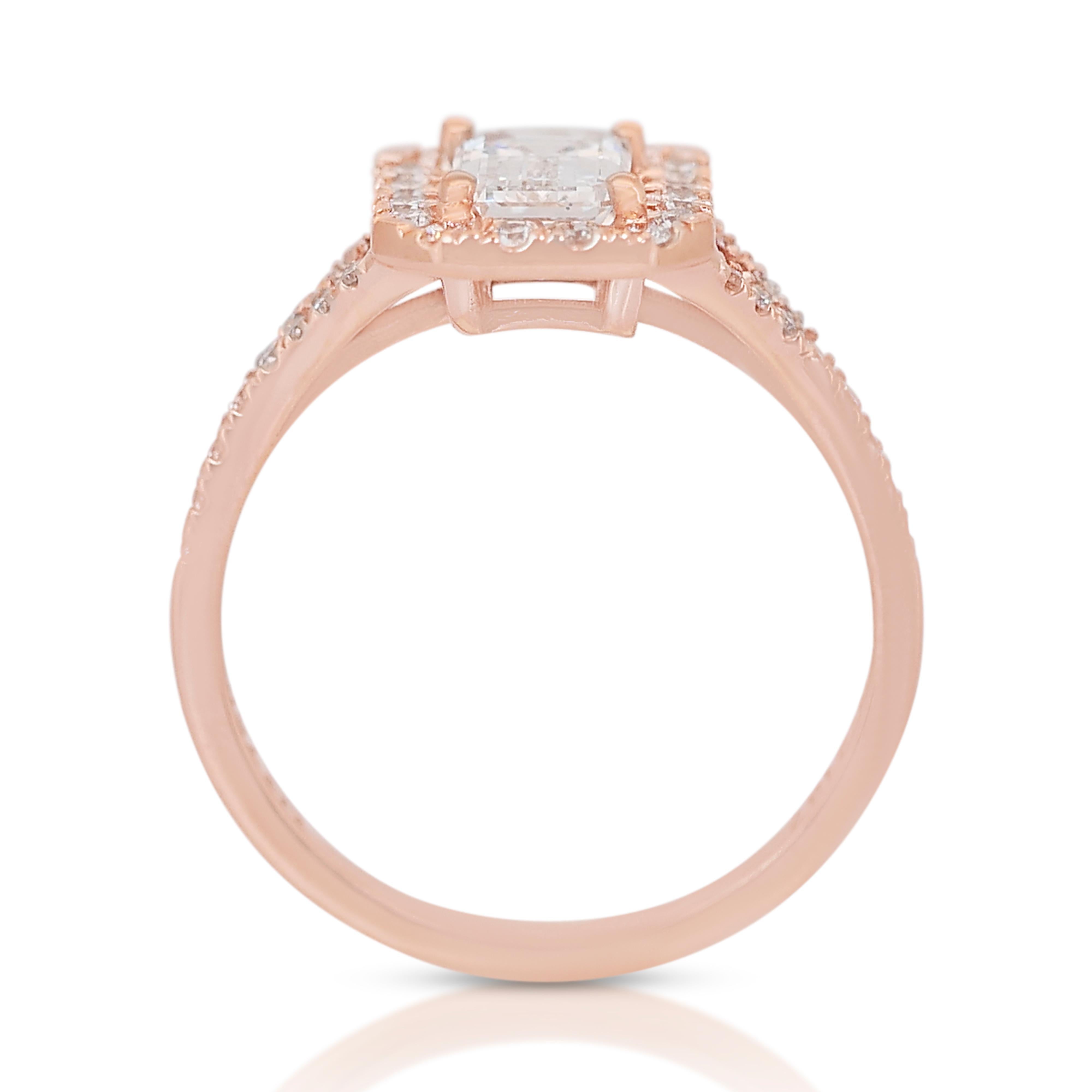 Magnificent 1.33ct Diamonds Halo Ring in 18k Rose Gold - GIA Certified For Sale at 1stDibs