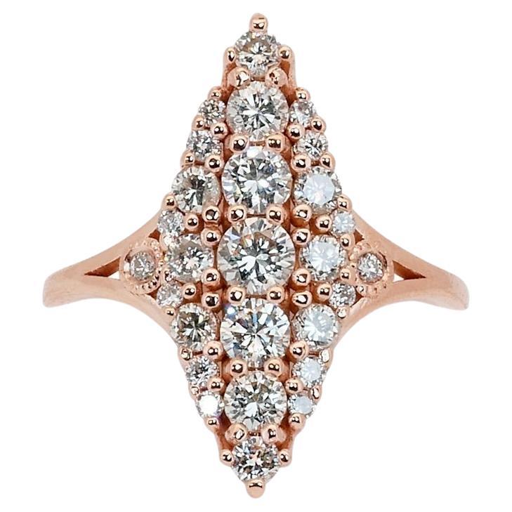 Elegant 18K Yellow Gold Band Cluster Ring with 0.16 Ct Natural Diamonds ...