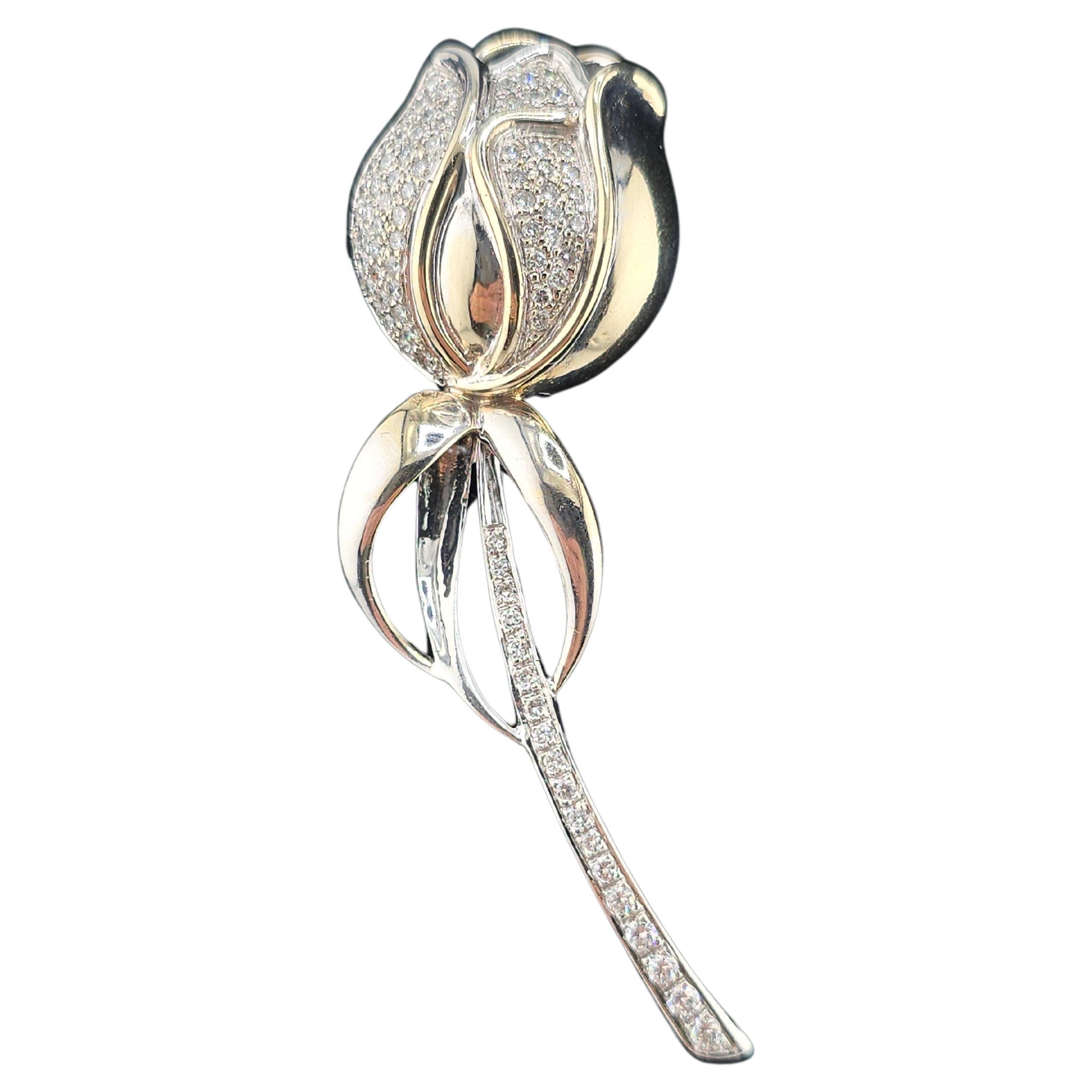Magnificent 18K White Gold Rose Tulip Brooch With VS Diamonds For Sale ...