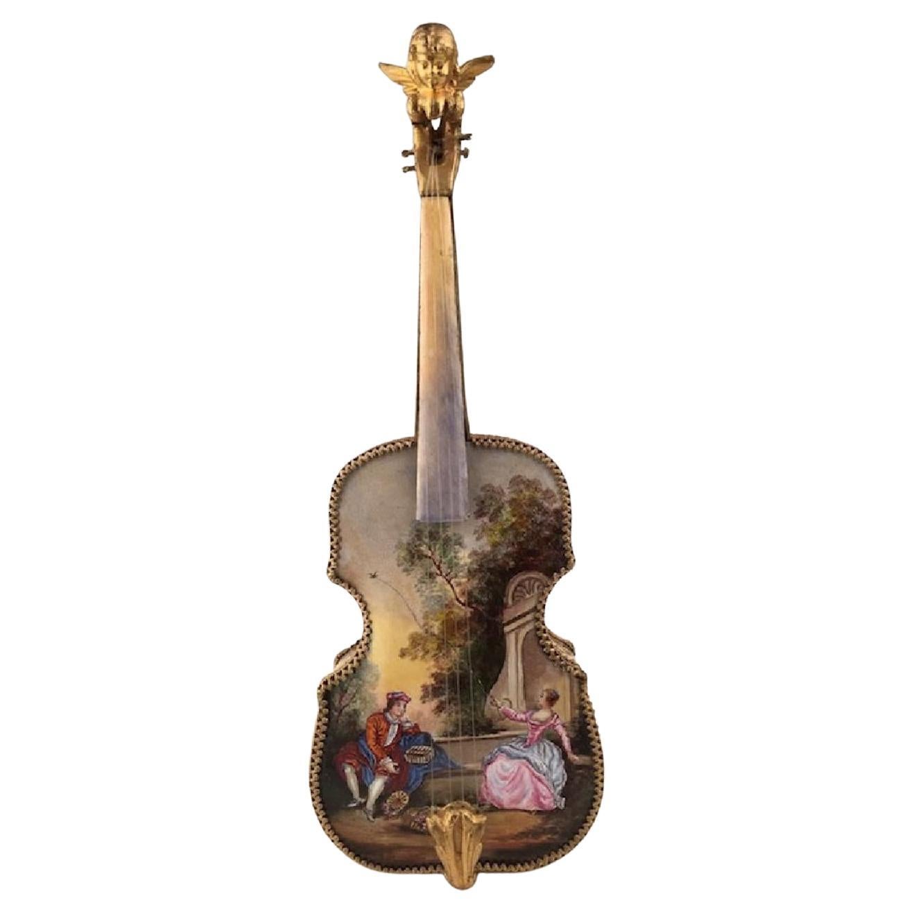 Magnificent 19th C. Austrian Enameled Volin Music Box For Sale at 1stDibs