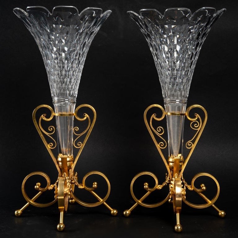 Magnificent and Large Pair of Baccarat Crystal Cornets, 19th Century ...