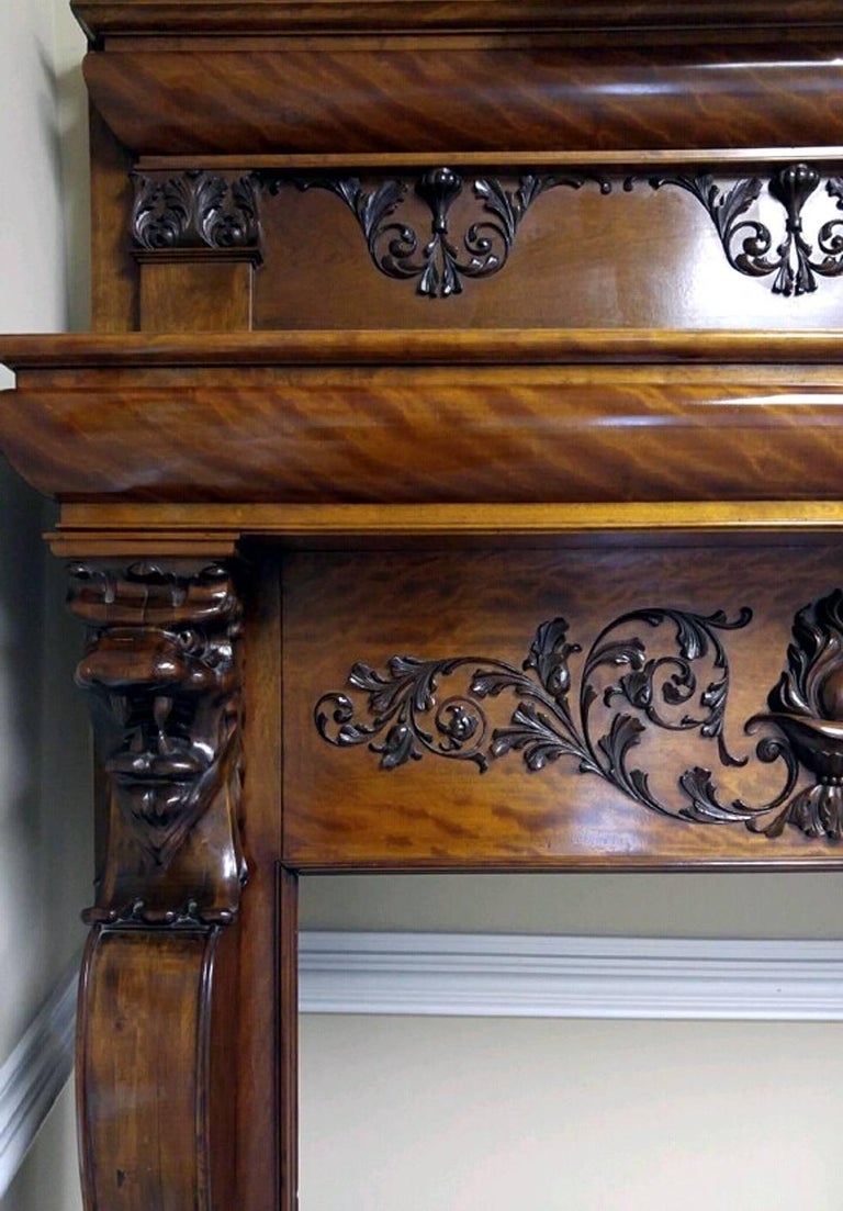 Magnificent Antique Carved Fireplace Mantel For Sale at 1stDibs