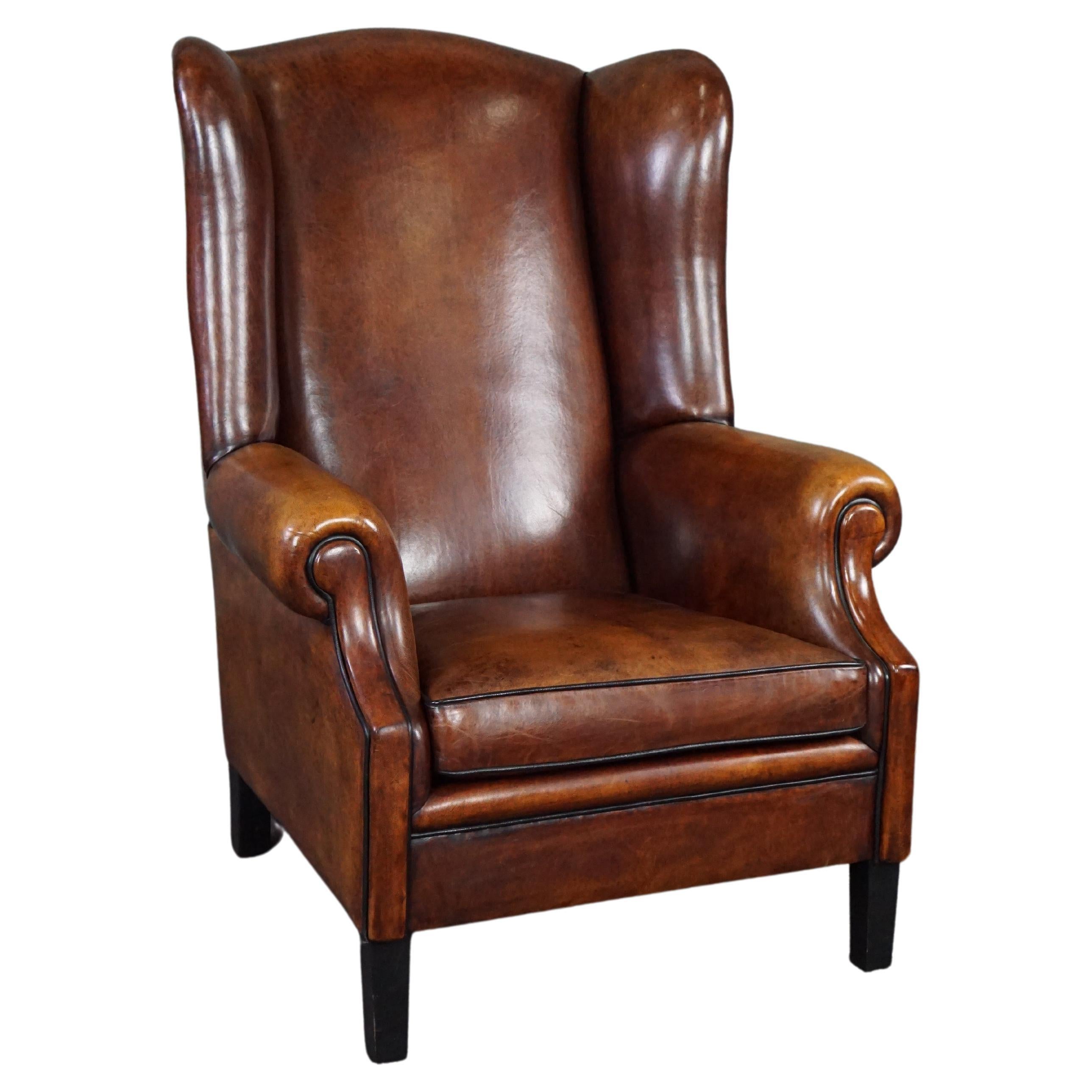 Magnificent, as good as new, sheepskin leather wing chair For Sale at ...