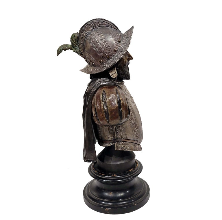 Magnificent Conquistador Bronze and Sterling Silver Bust at 1stDibs