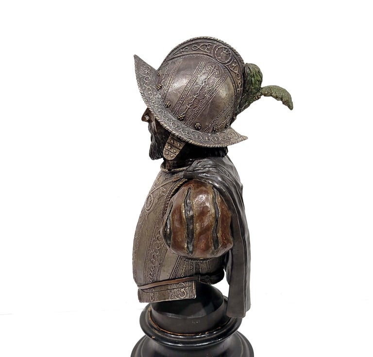 Magnificent Conquistador Bronze and Sterling Silver Bust at 1stDibs ...