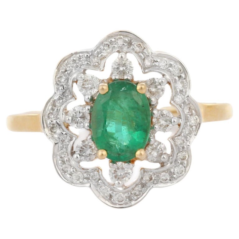 Customizable Magnificent Emerald and Diamond Big Floral Cocktail Ring ...