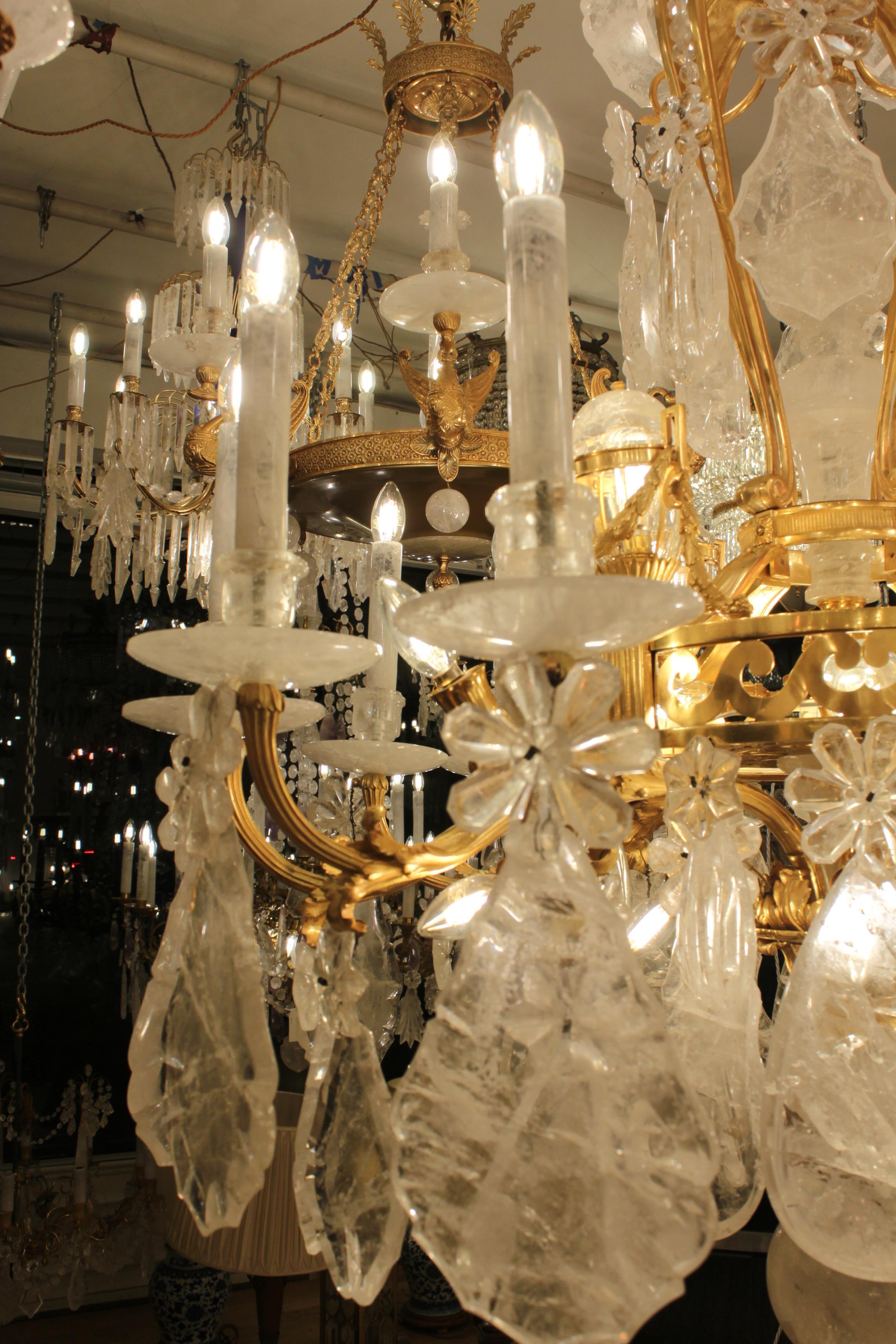 Magnificent Crowned French Bronze and Rock Crystal Chandelier with ...