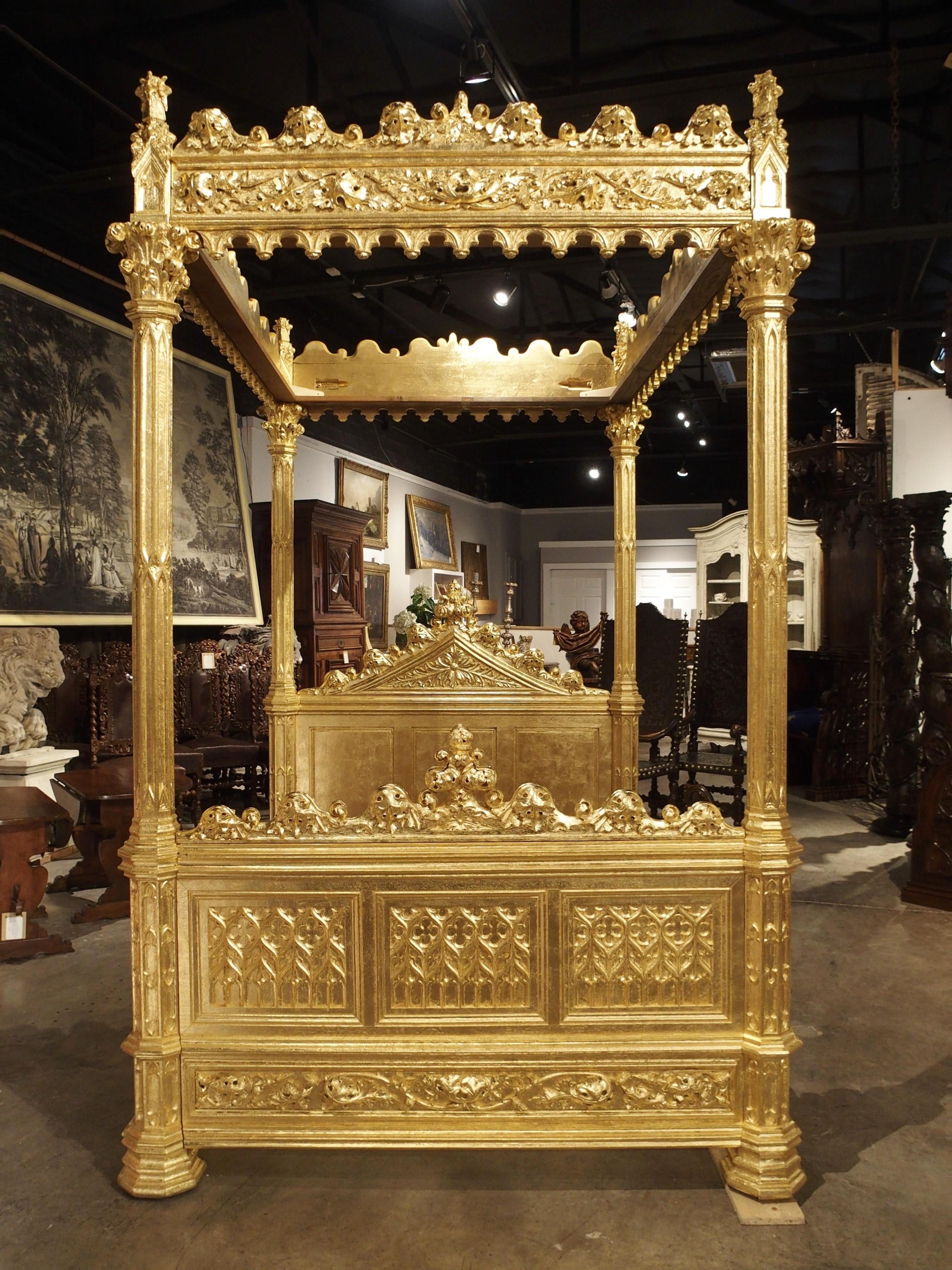 Magnificent Fully Carved Antique French Gothic Bed in 23.5-Karat Gold ...