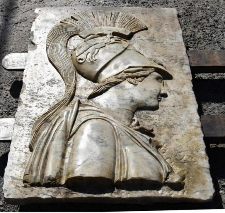 Magnificent Italian Bas-Relief "Athena of Piraeus" Carrara Marble, 20th ...