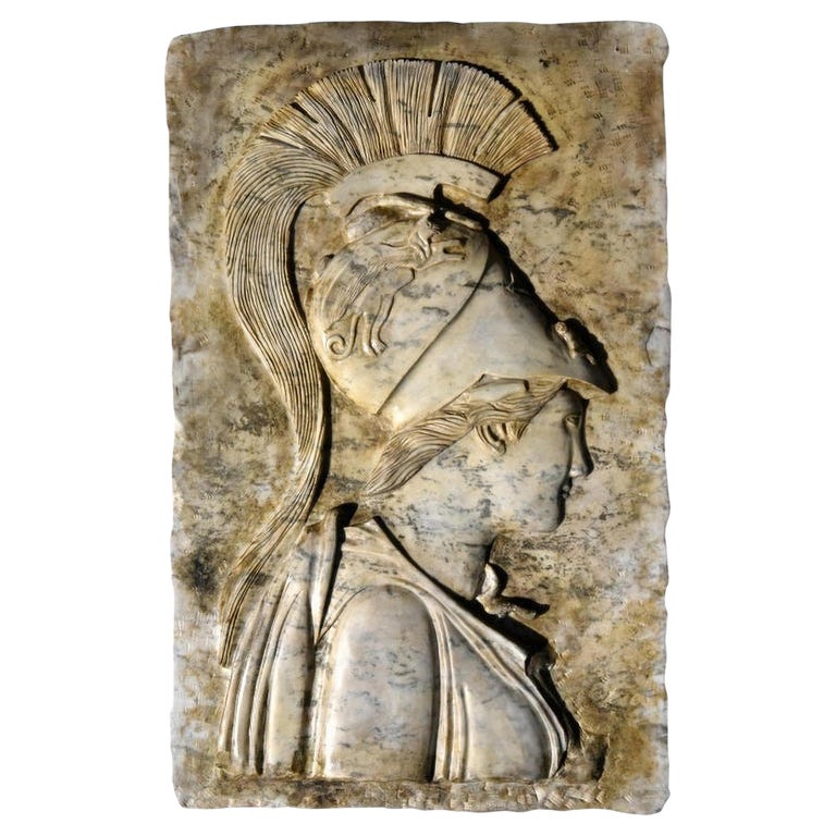 Magnificent Italian Bas-Relief "Athena of Piraeus" Carrara Marble, 20th ...