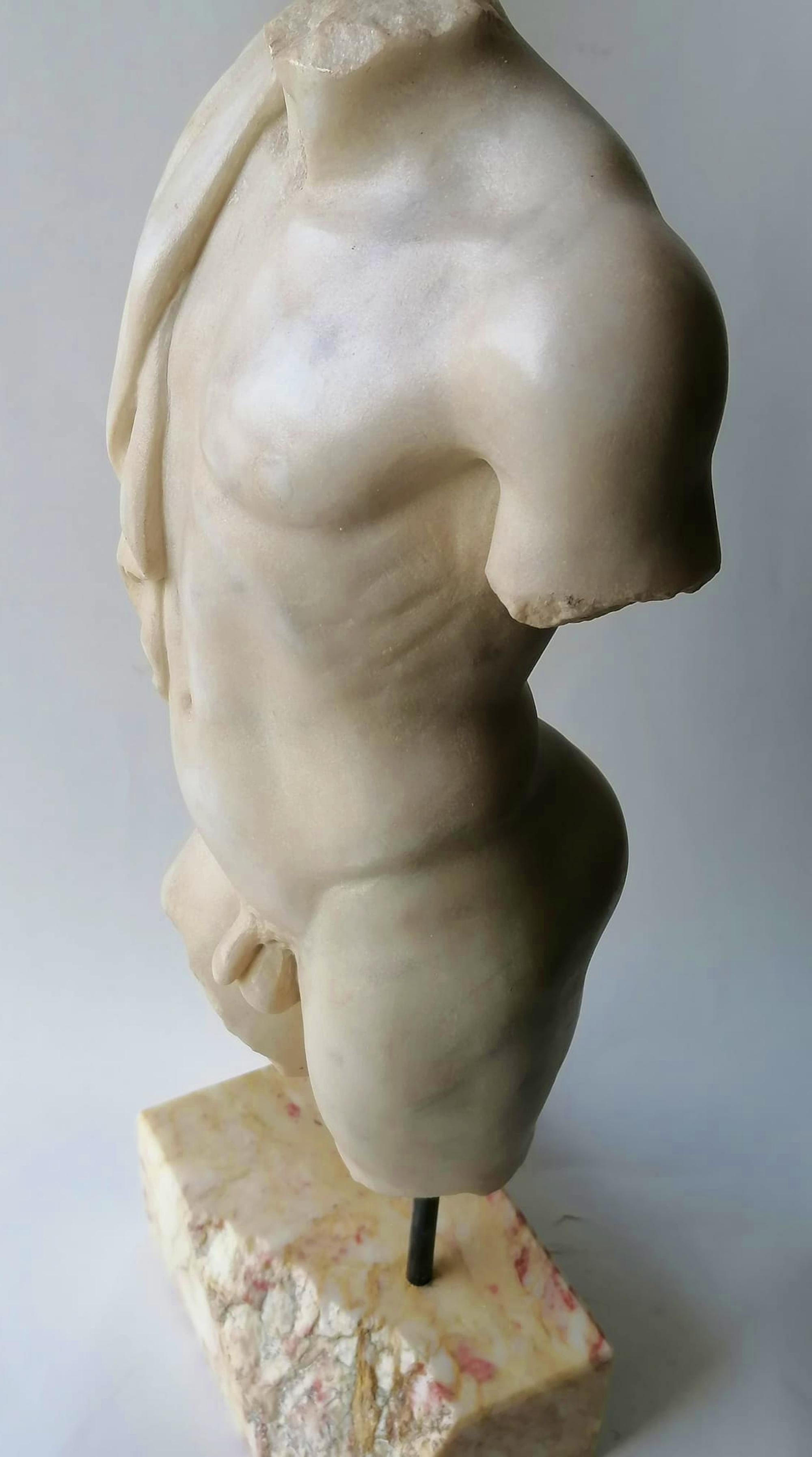 Magnificent Italian Sculpture In Carrara Marble Torso Early 20th