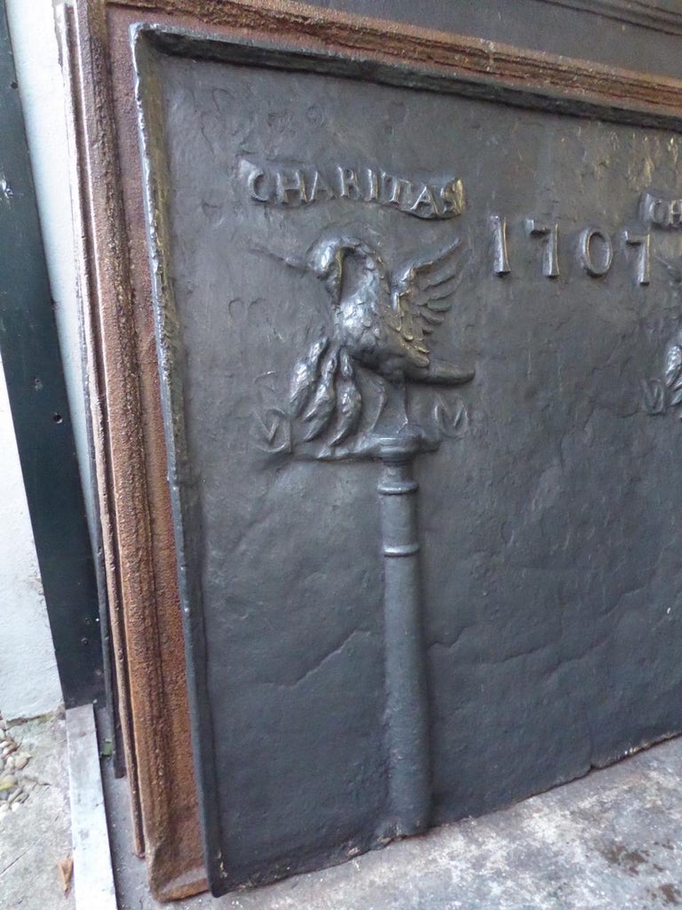 Magnificent Large Fireback Depicting Caritas, Dated 1707 at 1stDibs