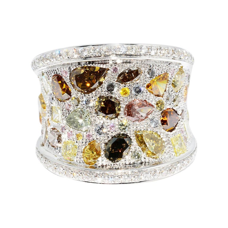 Magnificent Natural Fancy Multi-Color Diamond Ring 18 Karat White Gold ...