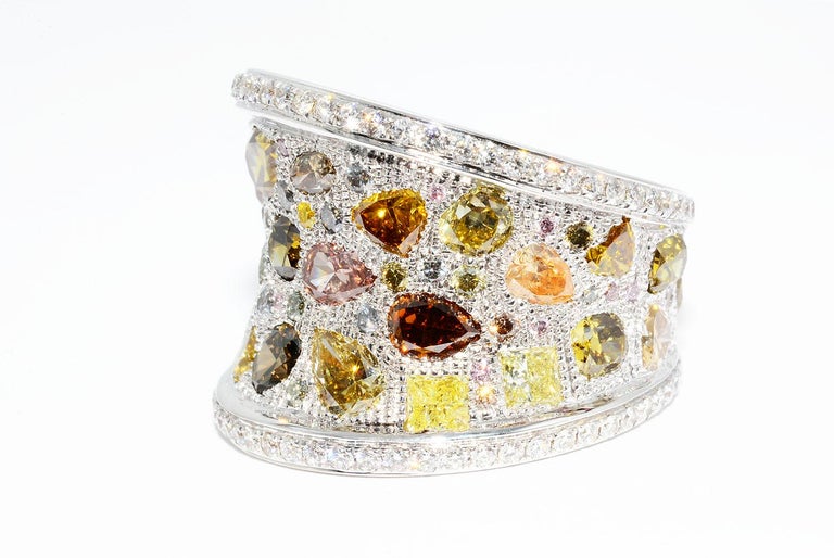 Magnificent Natural Fancy Multi-Color Diamond Ring 18 Karat White Gold ...