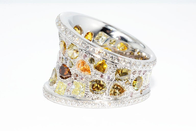 Magnificent Natural Fancy Multi-Color Diamond Ring 18 Karat White Gold ...