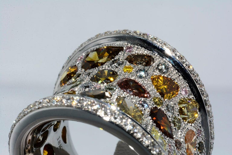 Magnificent Natural Fancy Multi-Color Diamond Ring 18 Karat White Gold ...