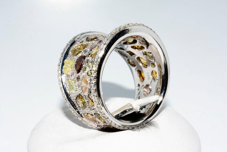 Magnificent Natural Fancy Multi-Color Diamond Ring 18 Karat White Gold ...