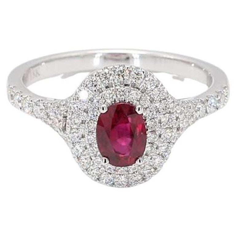 Natural Oval Ruby and White Diamond 1.11 Carat TW White Gold Cocktail ...