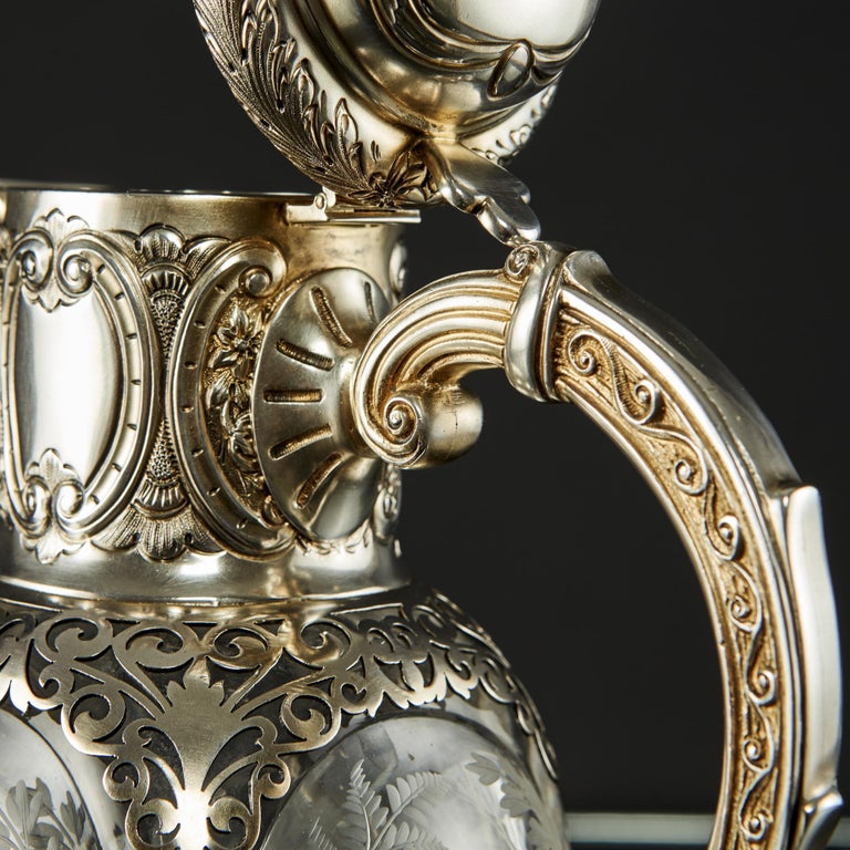 Magnificent Pair Edwardian Etched Glass and Silver-Gilt Wine Jugs For ...