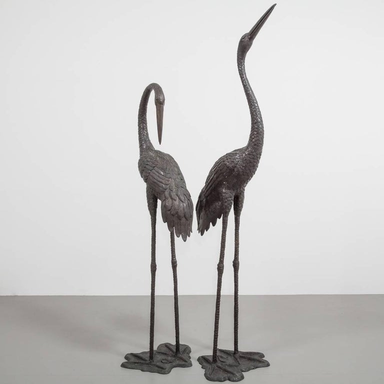 Magnificent Pair of Italian Bronze Cranes, circa 1970s at 1stDibs