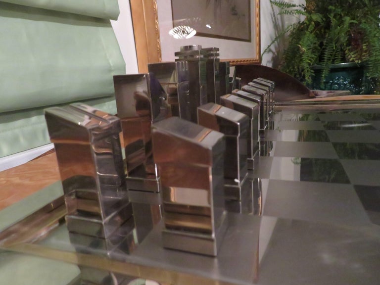 Magnificent Romeo Rega Brass Chrome Chess Set with Board Mid-Century ...