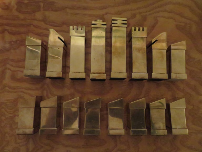 Magnificent Romeo Rega Brass Chrome Chess Set with Board Mid-Century ...