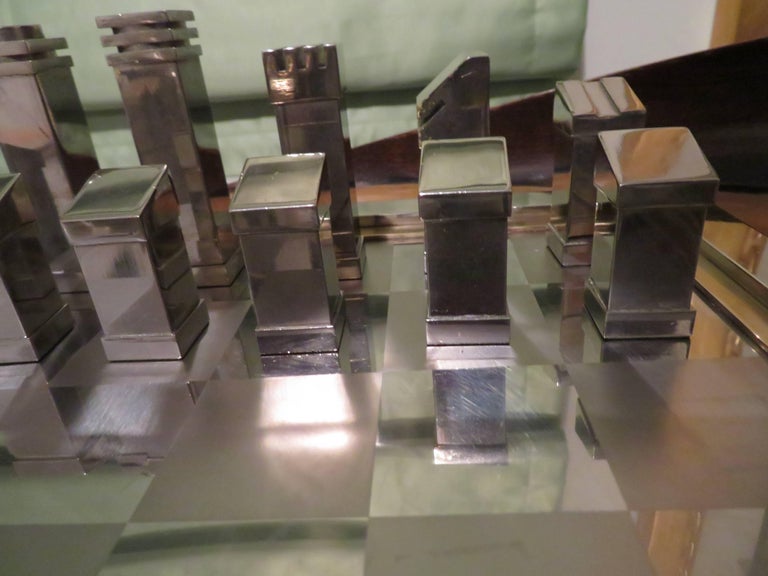 Magnificent Romeo Rega Brass Chrome Chess Set with Board Mid-Century ...