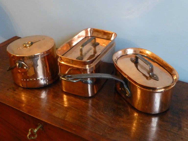 Magnificent Set of Three Re-Tinned Copper Pots at 1stdibs
