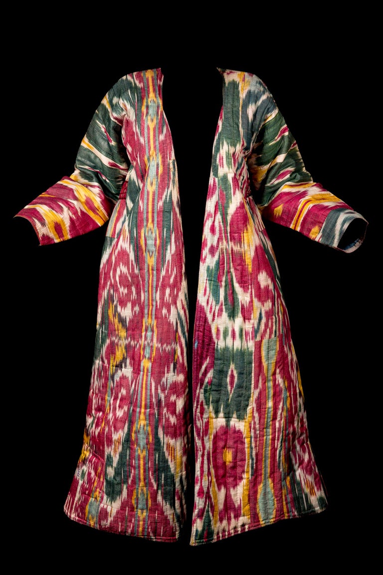 Magnificent Silk Ikat Chapan, Uzbekistan, Xix Century For Sale at 1stDibs
